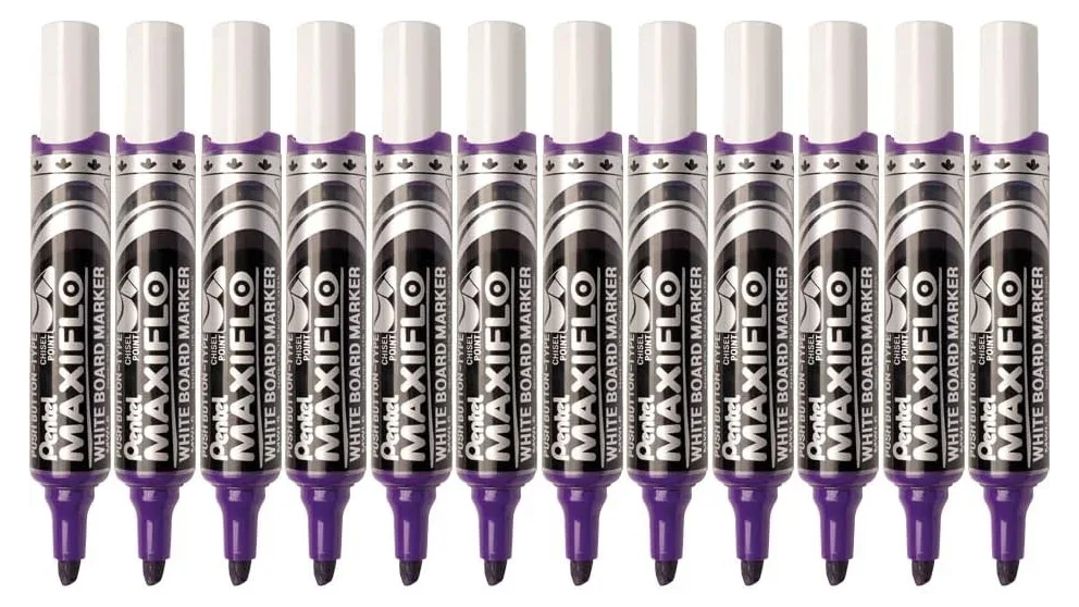 Pentel Maxiflo Box of 12 7mm Chisel Whiteboard Markers - Violet/Purple ...