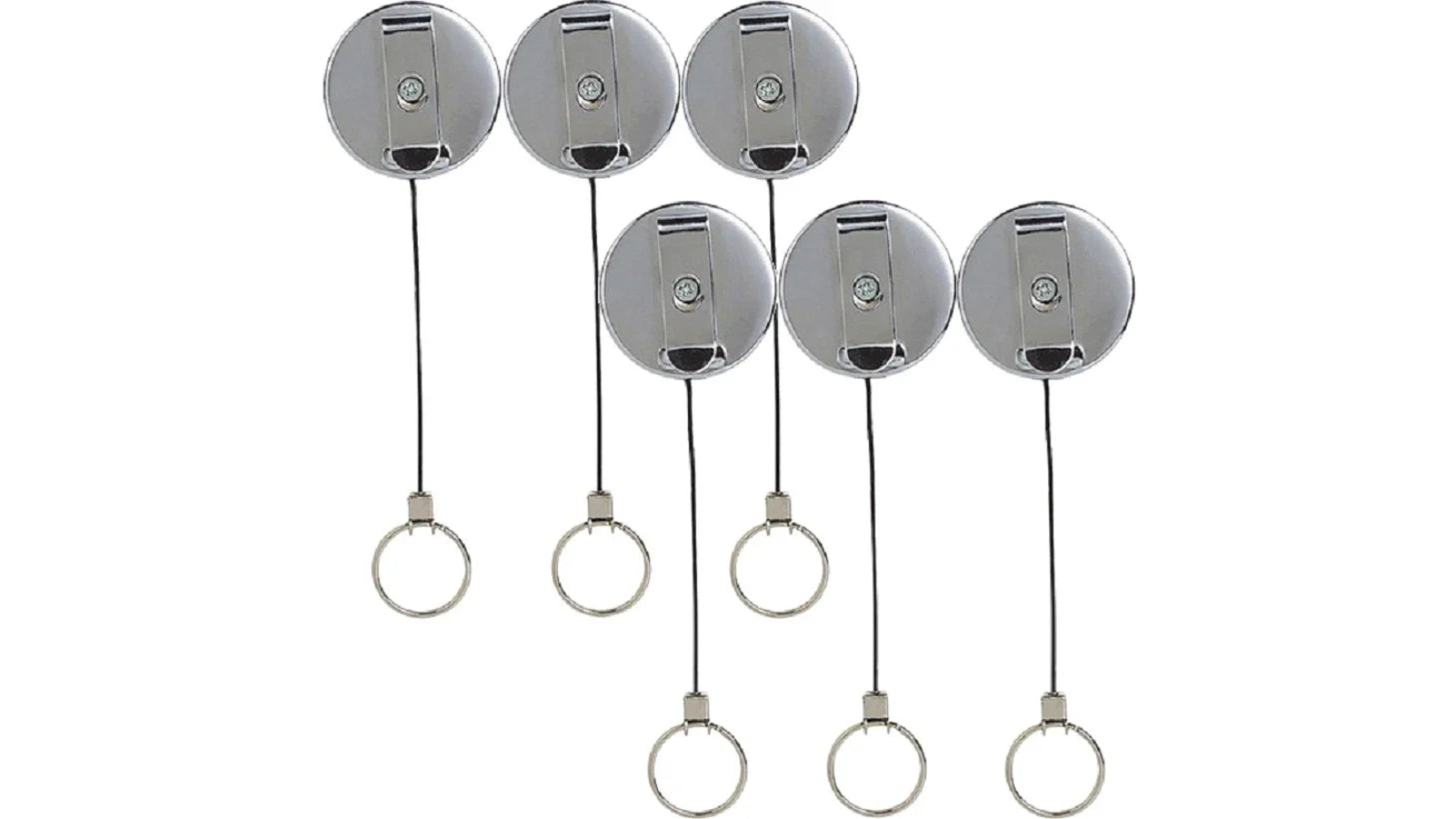 Rexel Pack of 6 Metal Retractable Key Holder with Key Ring and Cord ...