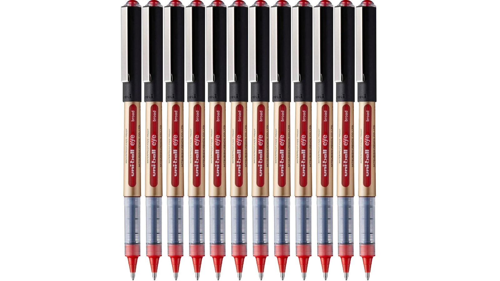 Uni-Ball Pack of 12 UB150-10 Eye Liquid Ink Rollerball Broad Pen - Red ...