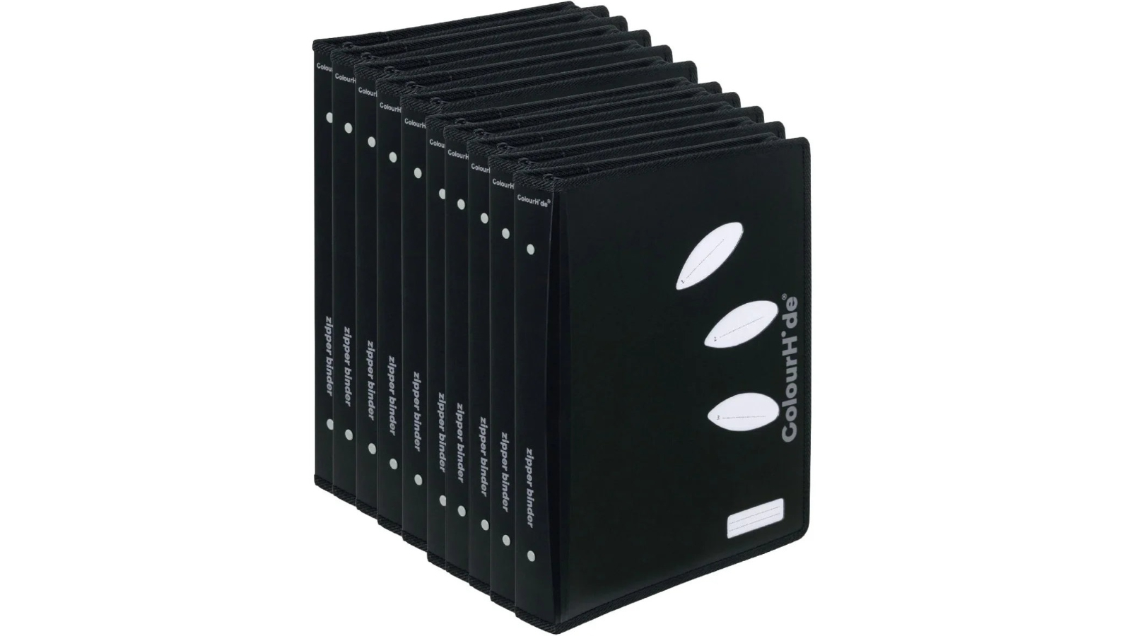 ColourHide Pack of 10 A4 2 D-Ring 2.5cm Zip Binder - Black | Harvey Norman