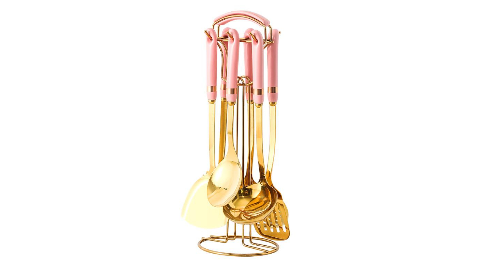HOD Golden Stainless Steel Kitchen Utensil Set with Colourful Ceramic ...