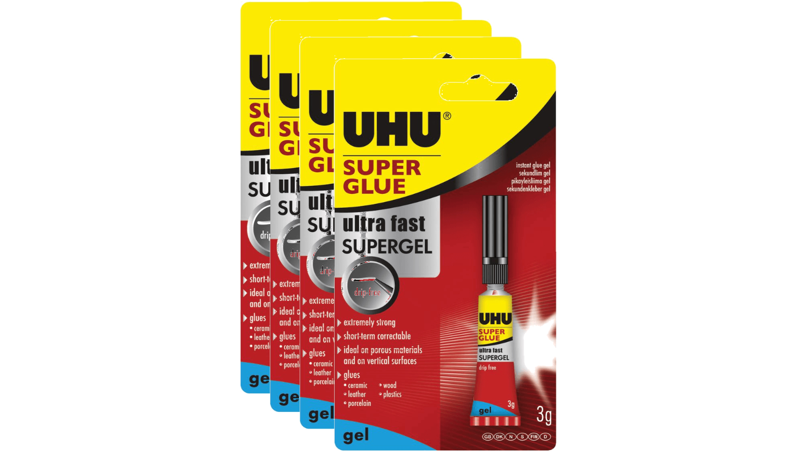 UHU Pack of 4 Instant Gel Ultra-Fast Super Glue - 3g | Harvey Norman