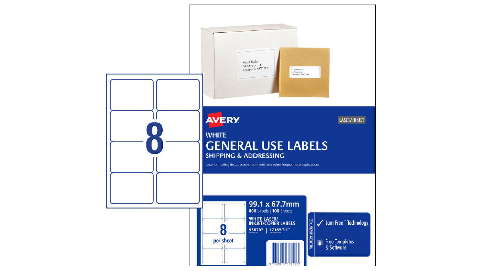 Avery 100 Pack of L7165 General Use Laser or Inkjet Copier 8up Label ...