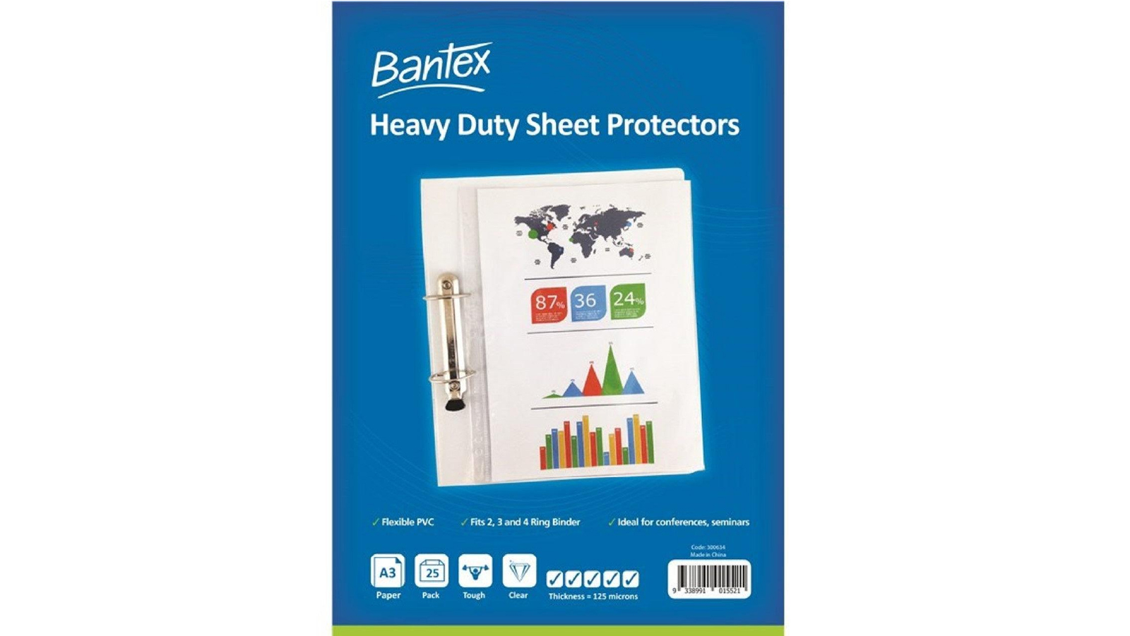 Bantex 25 Pack 125 Micron A3 Heavy Duty Sheet Protectors - Clear ...