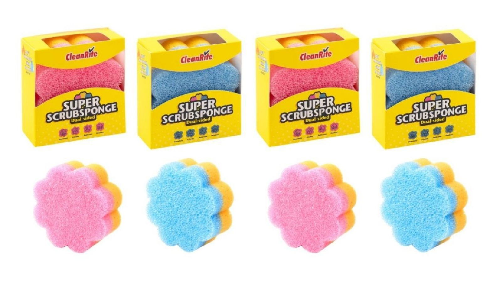 Cleanrite 10 x 10 x 4cm Dual Sided Scrubby Sponge - 2 Assorted Colors x ...