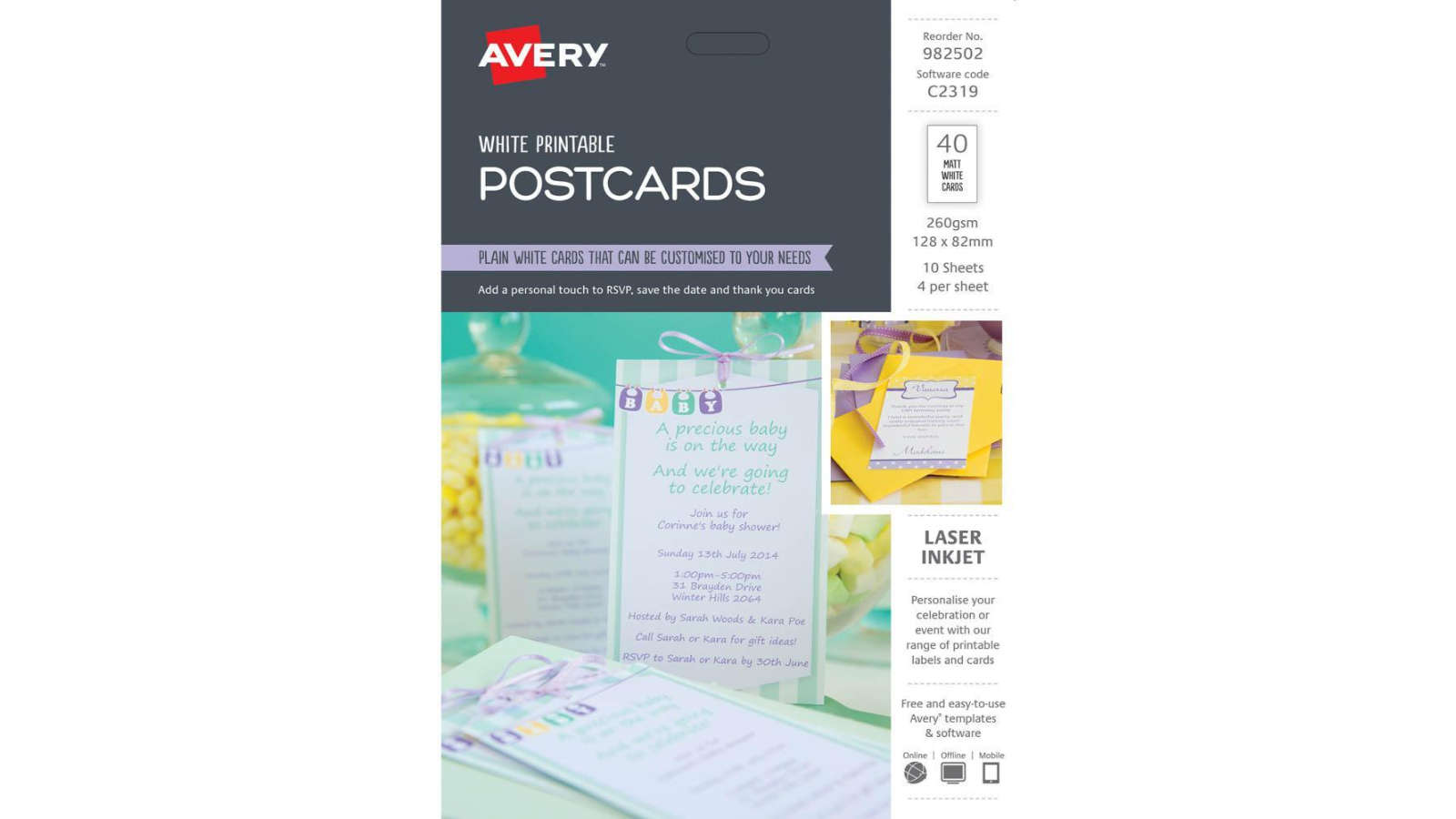 Avery Pack of 5 982502 C2319 White Printable 40/Pack Post Card | Harvey ...