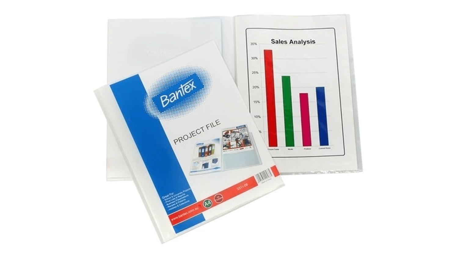 Bantex Pack of 5 Project Presentation File 20 Pocket A4 - Clear White ...
