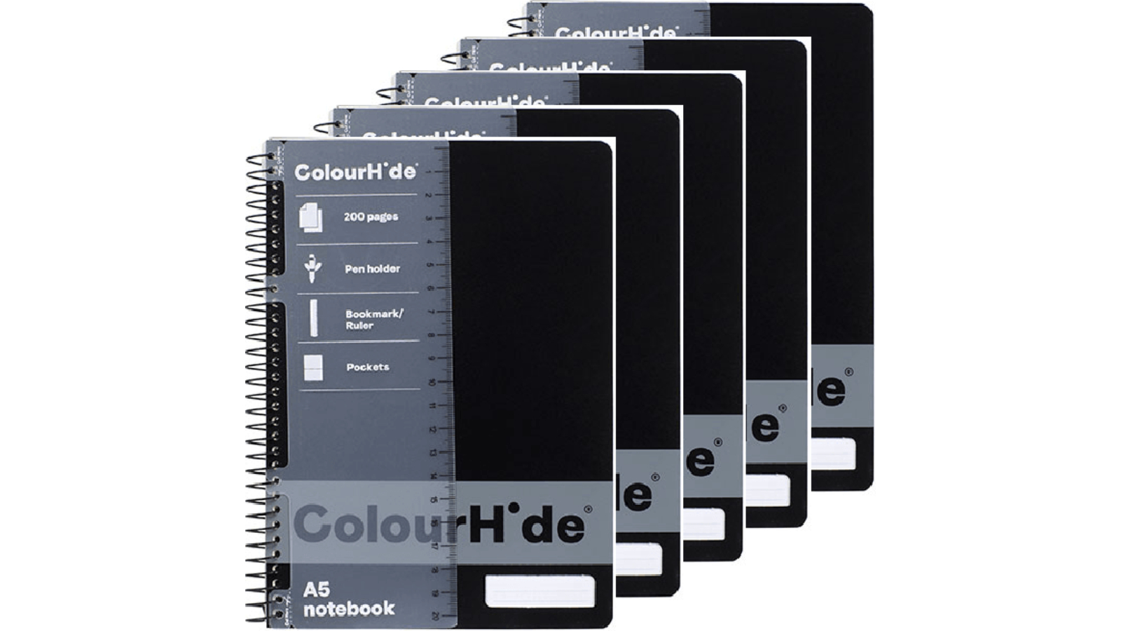 ColourHide Pack of 5 200 Page Notebook A5 - Black | Harvey Norman