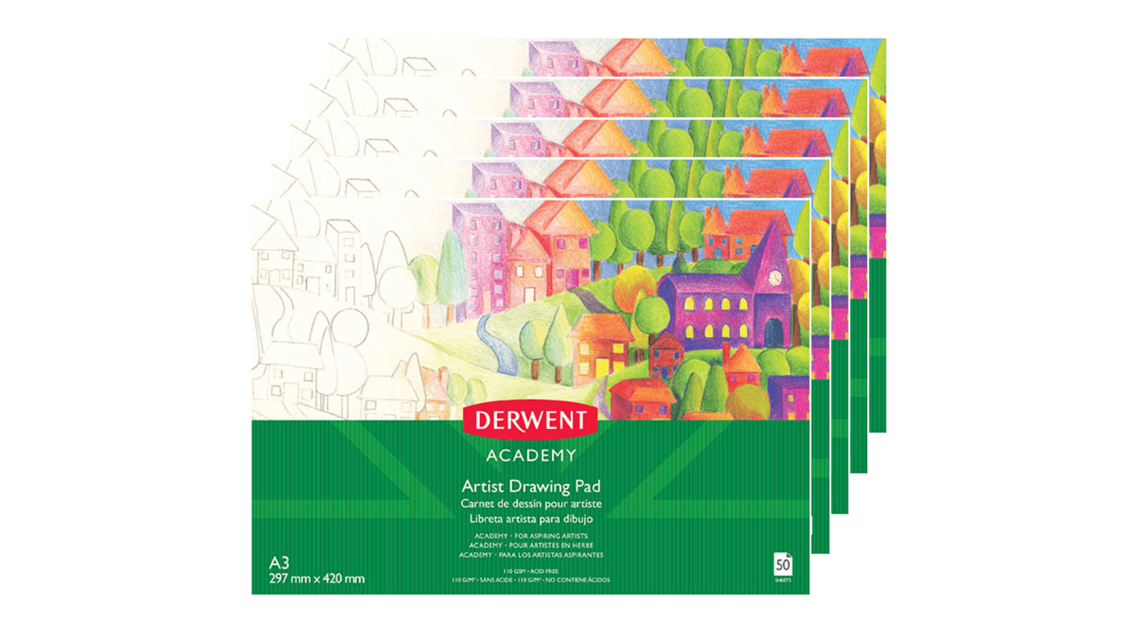 Derwent Pack of 5 Academy Artist Paper Landscape 50-Sheet A3 Drawing ...