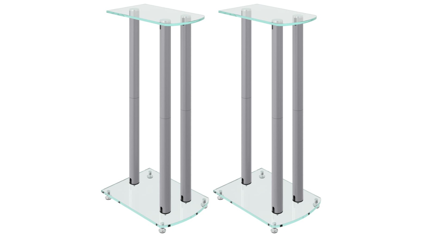vidaXL Tempered Glass 2 Piece 3 Pillars Design Speaker Stand - Silver ...