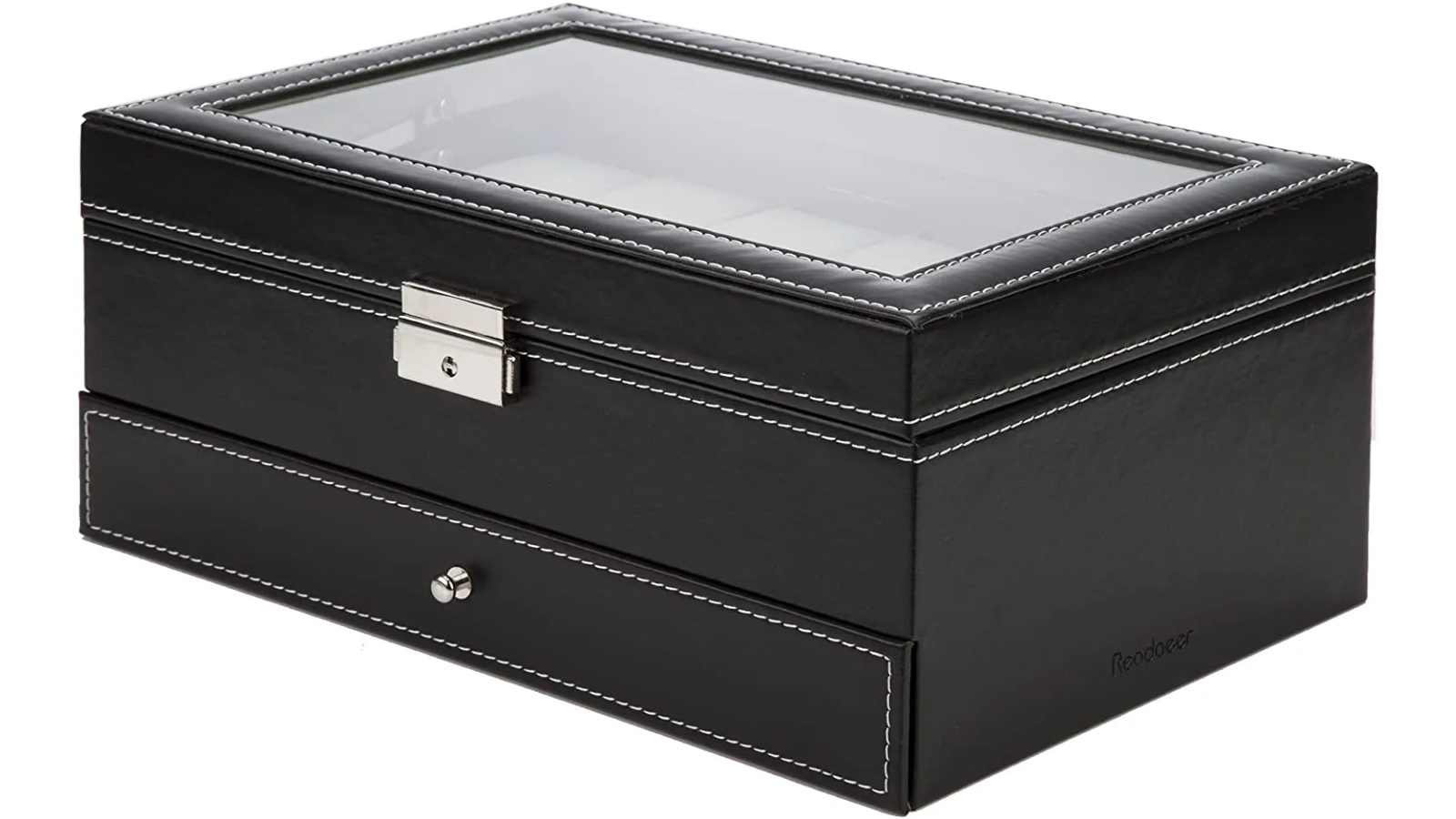 Vikus Black PU Leather 2 Level Drawer Watch and Jewelry Display Case ...