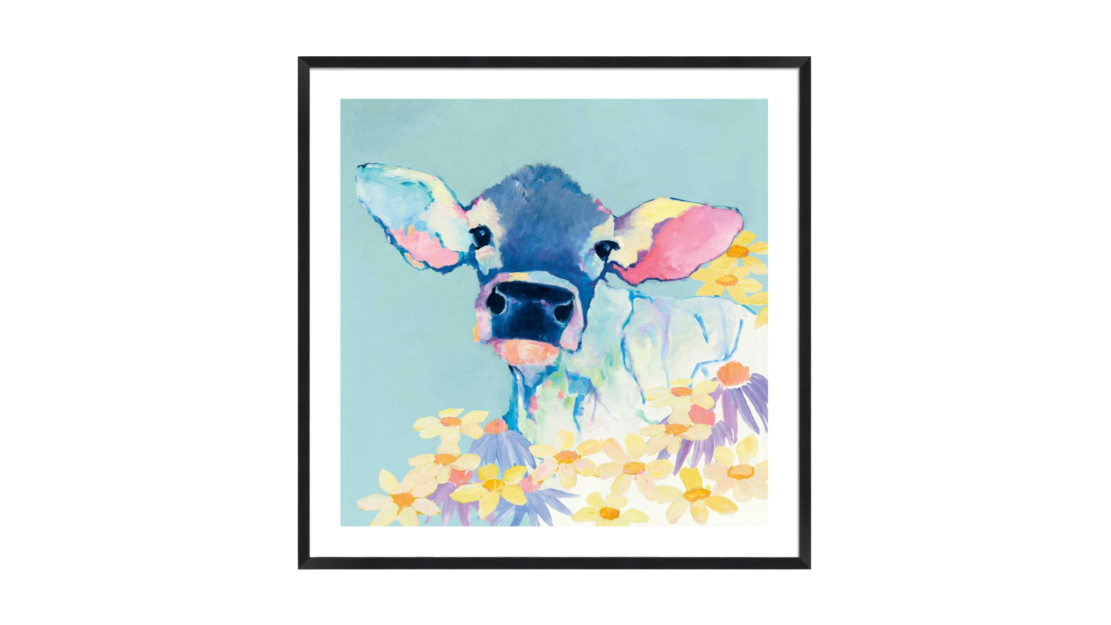 La Grolla Bessie with Flowers on Teal Black Frame Wall Art - 94 x 94cm ...