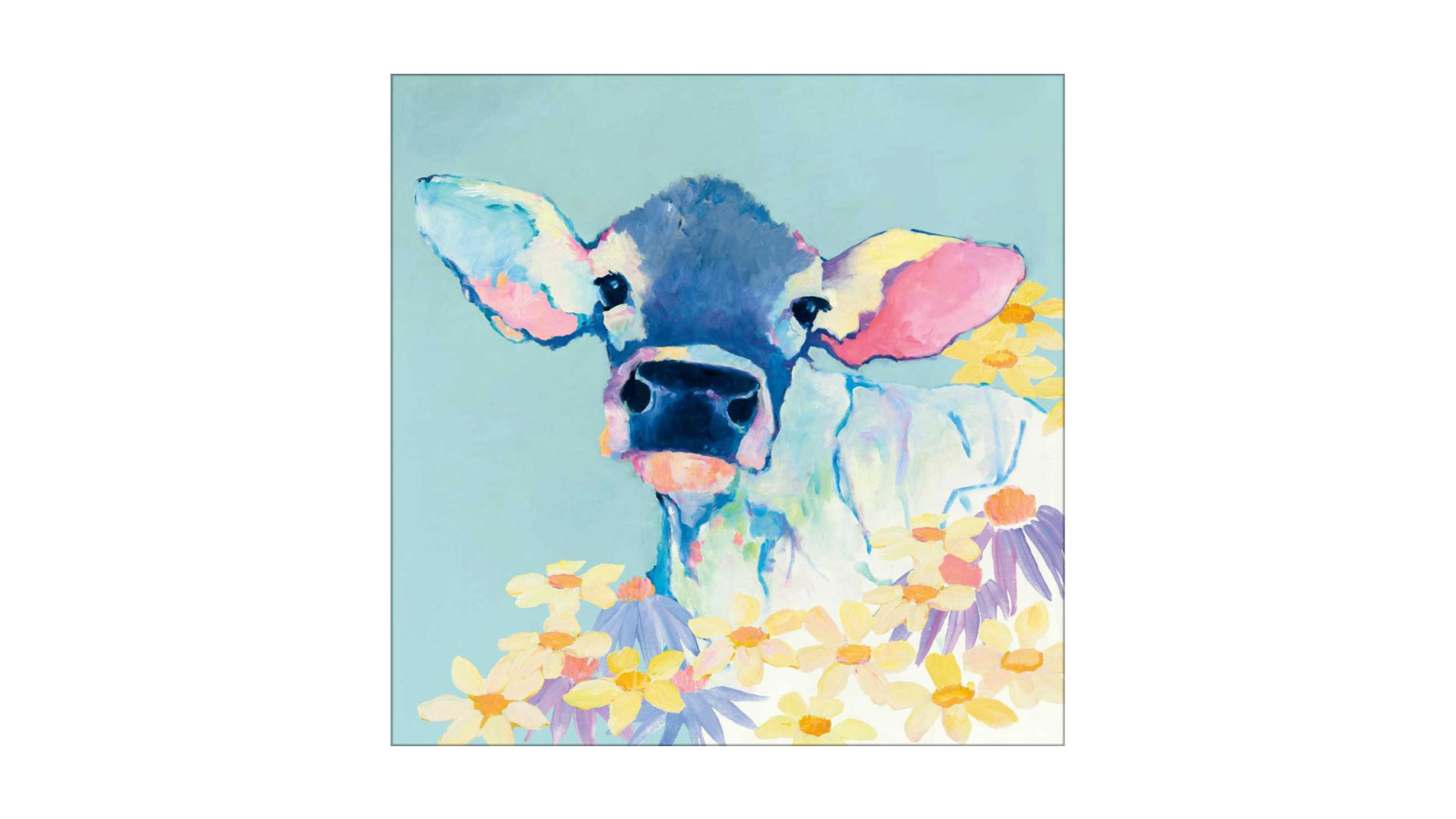 La Grolla Bessie with Flowers on Teal Unframed Canvas Wall Art - 100 x ...