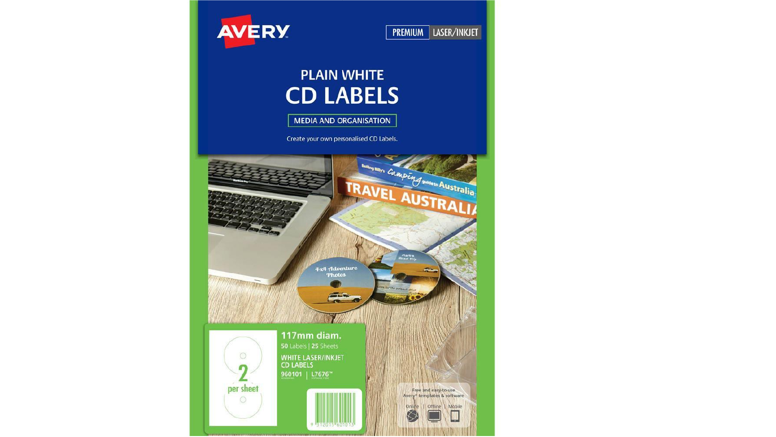 Avery 25 Pack L7676 2up Laser Labels Media Full Face CD/DVD | Harvey Norman