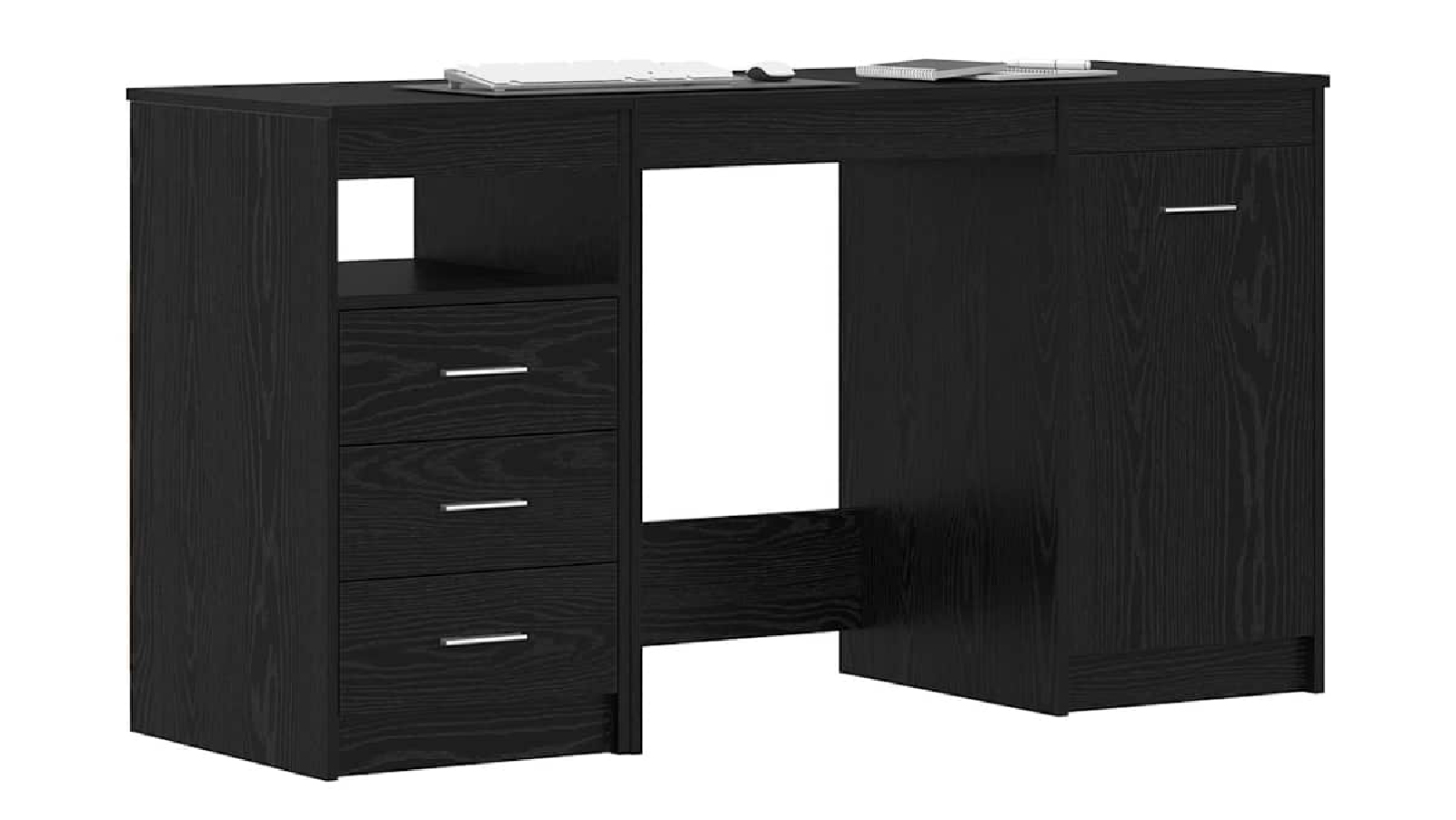 vidaXL 140 x 50 x 76 cm Engineered Wood Desk with 2 Piece Door - Black ...