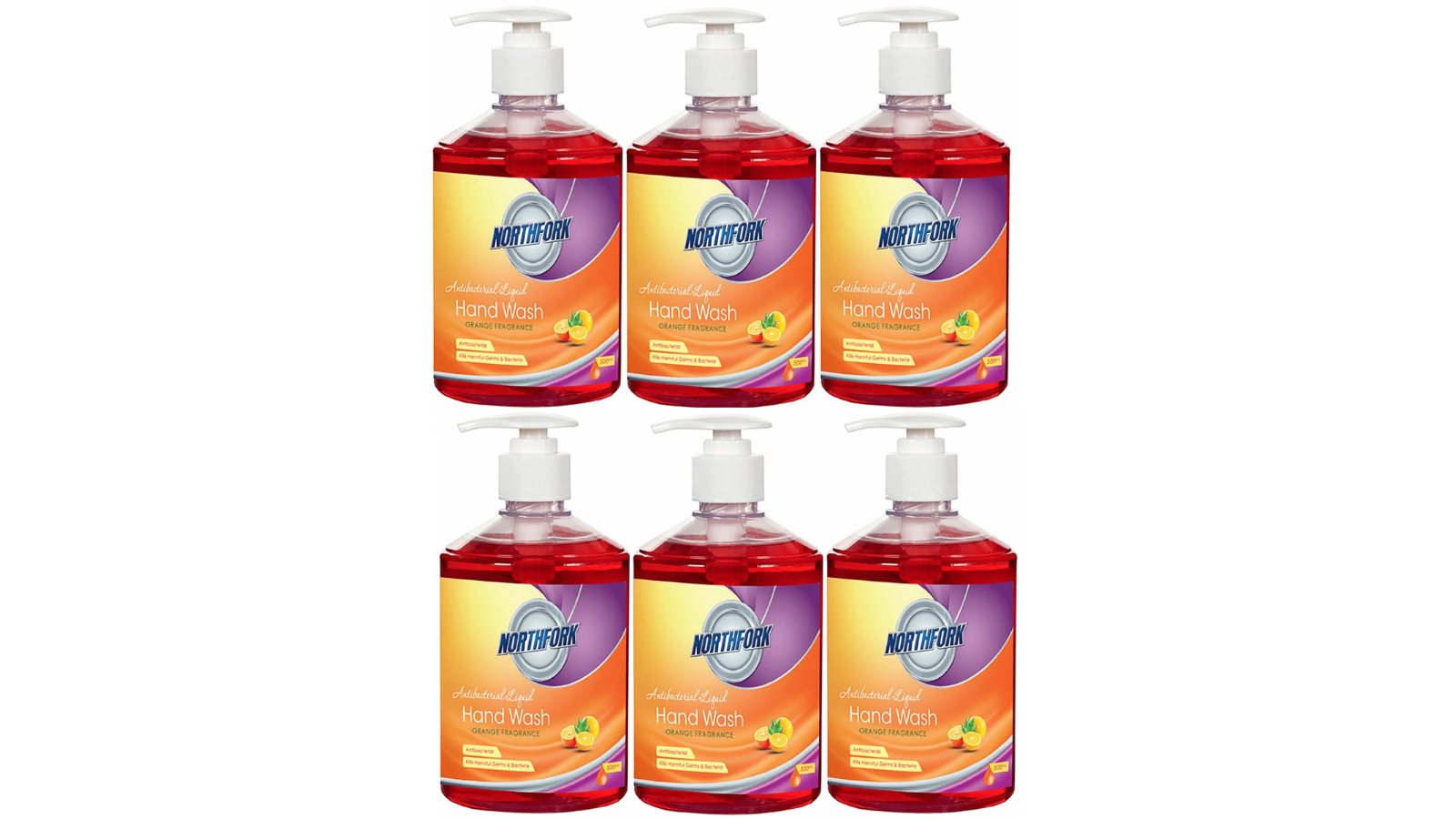 Northfork Pack of 6 500ml Antibacterial Liquid Handwash - Orange ...