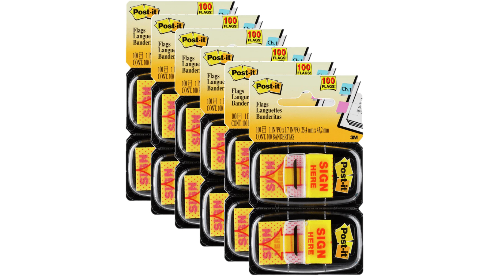 Post-It Pack of 6 100 Flags Sign Here Stickers Tabls Twin Pack - Yellow ...