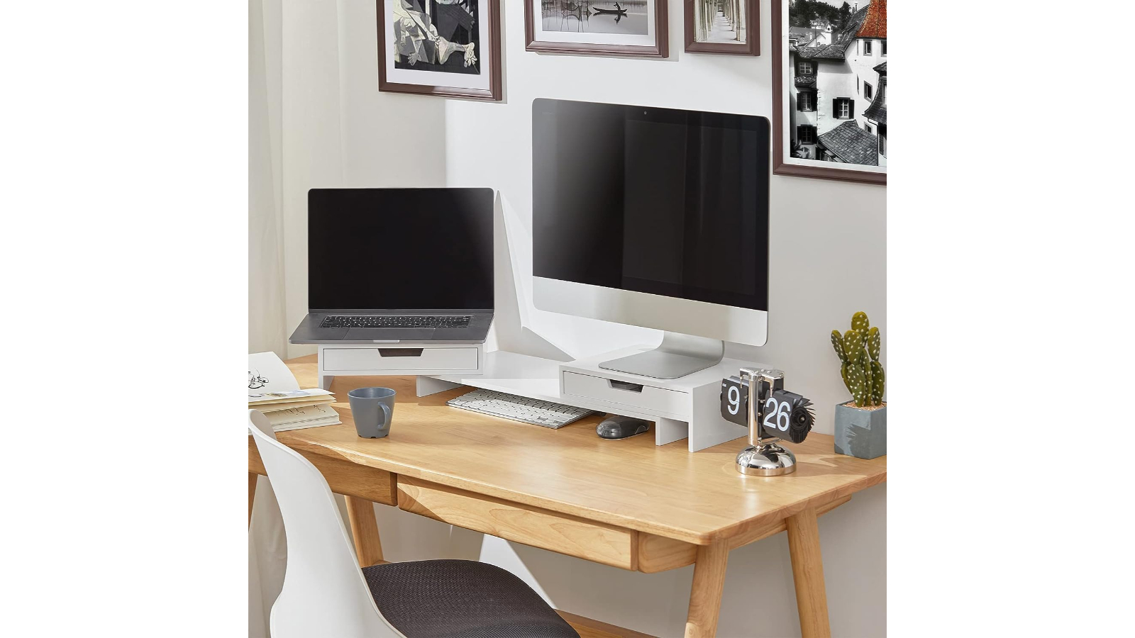 Vikus White Monitor Stand with Drawer | Harvey Norman