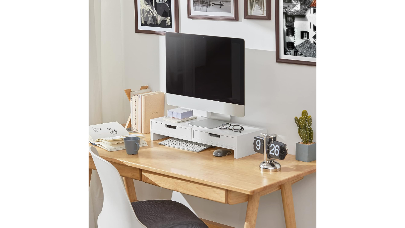 Vikus White Monitor Stand with Drawer | Harvey Norman