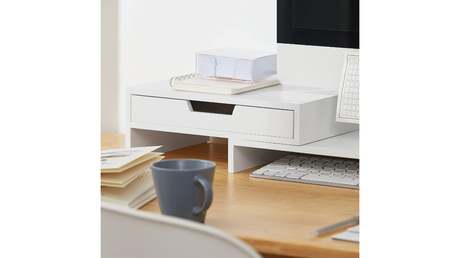 Vikus White Monitor Stand with Drawer | Harvey Norman