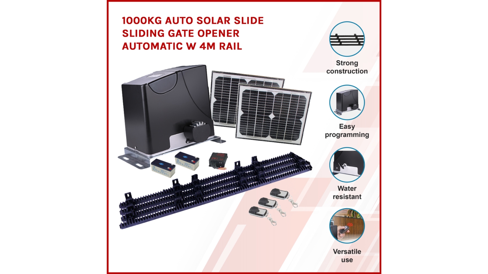 1000KG 20W Slide Gate with Rail - 4 Metre with Solar Battery Backup ...