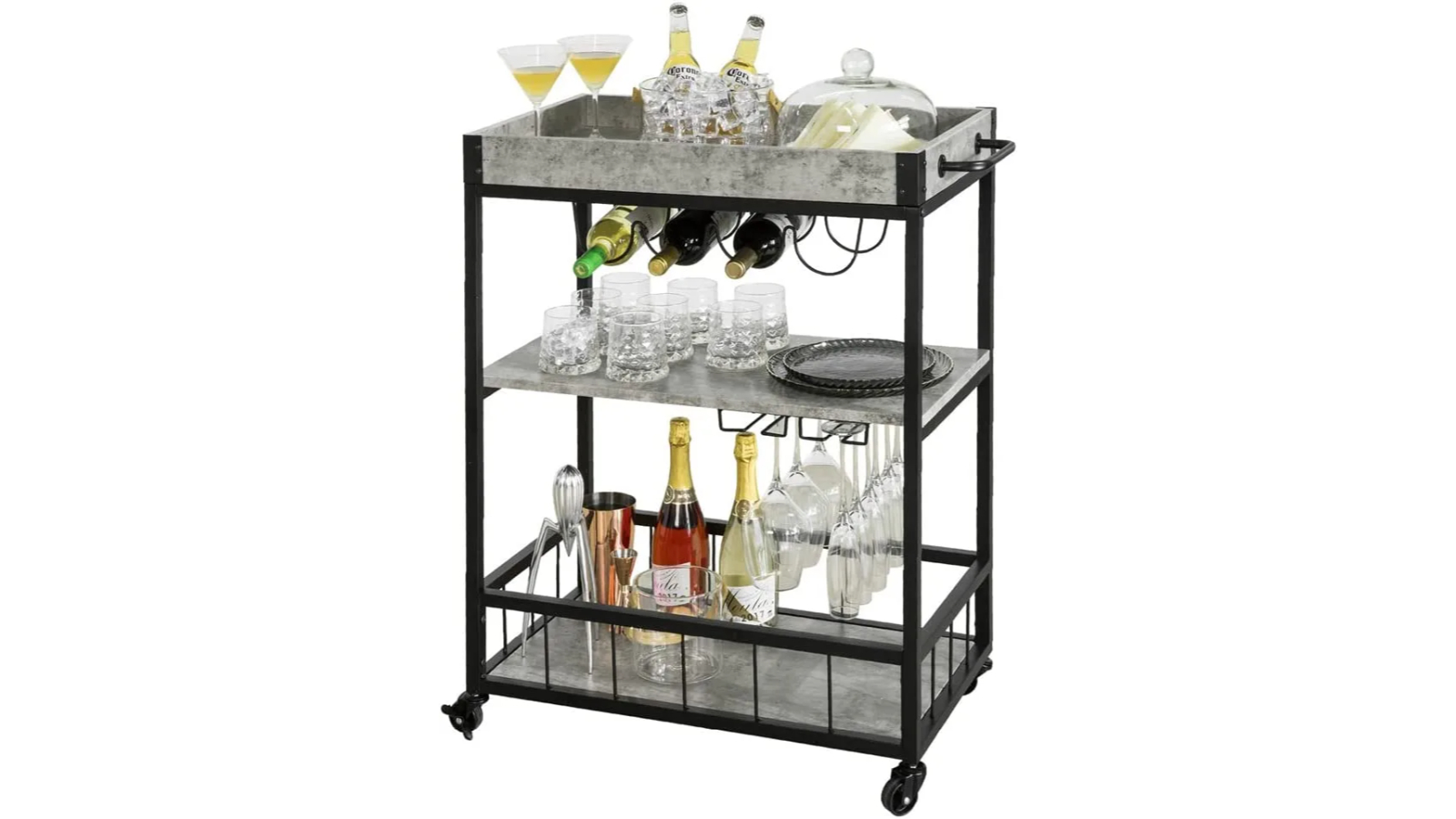 Vikus 3-Tier Industrial Vintage Style Kitchen Serving Trolley with Wine ...