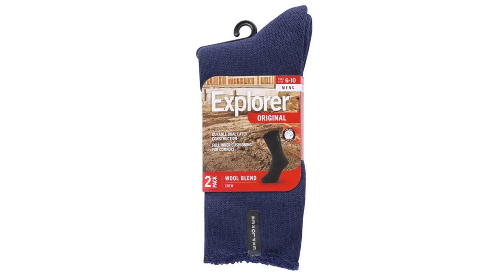 Holeproof Pair of 2 Explorer Original Mens Crew Thick Work Wool Navy ...