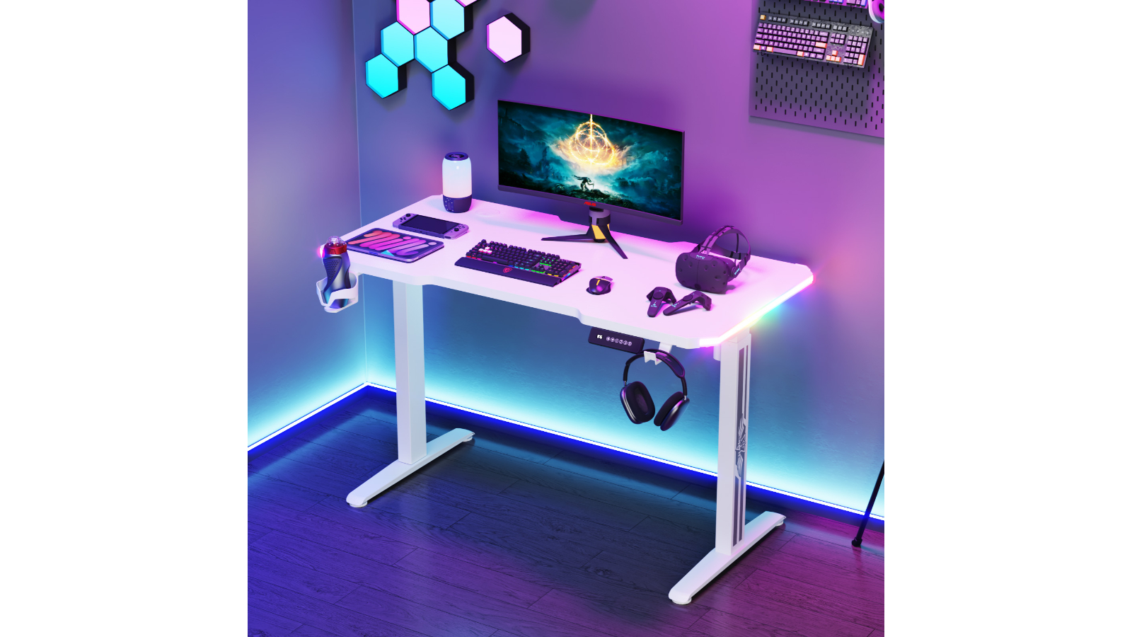 Advwin 120cm RGB LED Ergonomic Sit Electric Standing Gaming Desk ...