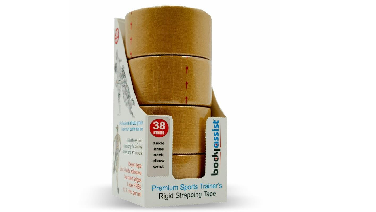 Bodyassist Sports Trainers Rigid Strapping Tape - 4 Rolls - 3.8cm Flesh ...