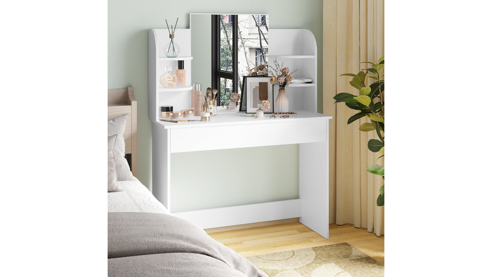 Advwin White Dressing Table with Makeup Mirror Vanity Desk | Harvey Norman