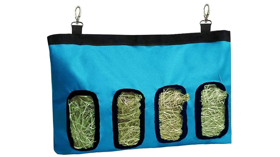 HOD Hanging Hay 4 Holes Storage Feeder Bag for Small Animal - Blue ...
