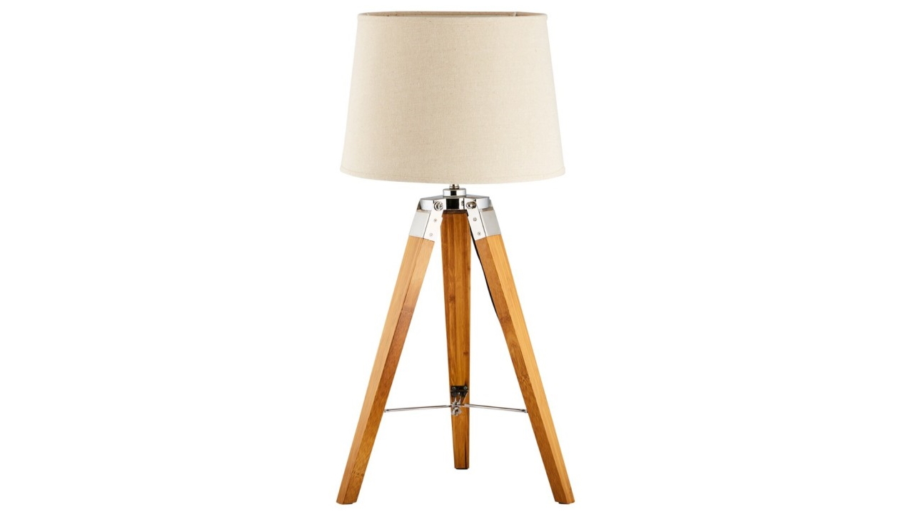 New Oriental Natural Bamboo Tripod Table Lamp with Beige Shade | Harvey ...