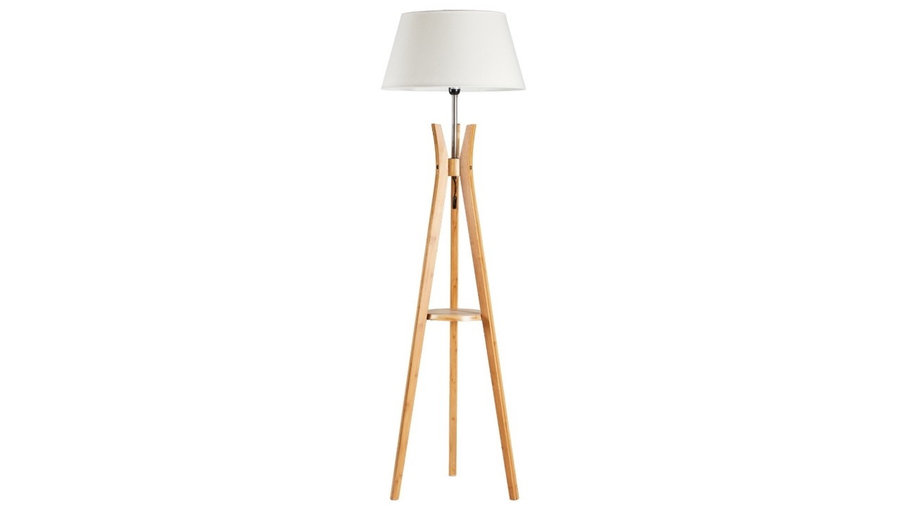 New Oriental Natural Bamboo Tripod Floor Lamp with White Shade | Harvey ...