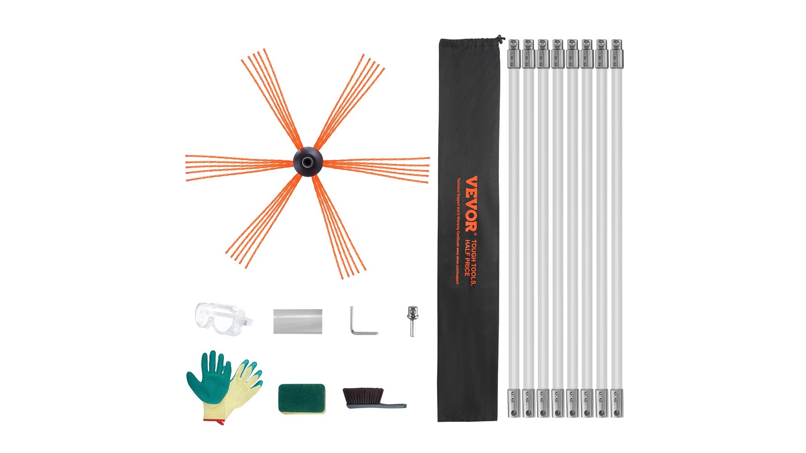 YS 8metre Chimney Sweep Kit with 8 Reinforced Nylon Flexible Rod ...