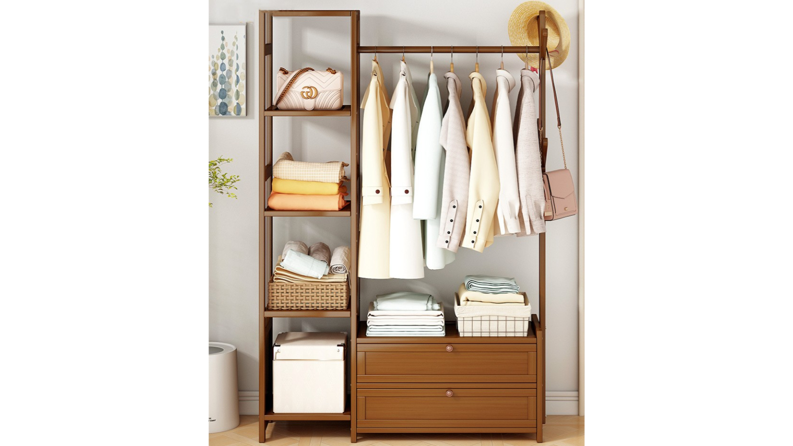 Serrano 100cm Modern Clothes Rack Stand - Dark Wood | Harvey Norman