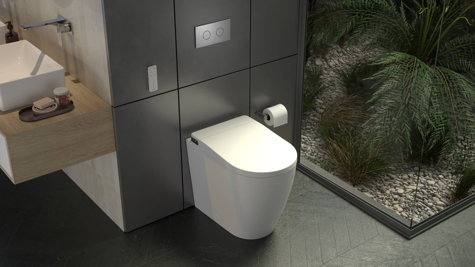 Caroma Urbane II Cleanflush Invisi Wall-Faced Intelligent Toilet Suite ...