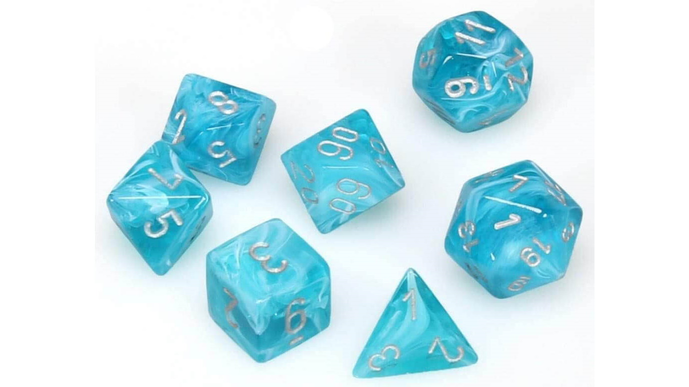 Chessex D7 Cirrus Polyhedral 7-Die Set Dice - Aqua/Silver | Harvey Norman