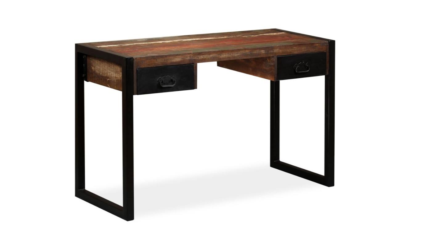 vidaXL Solid Reclaimed Wood 120 x 50 x 76cm Desk with 2-Drawer | Harvey ...