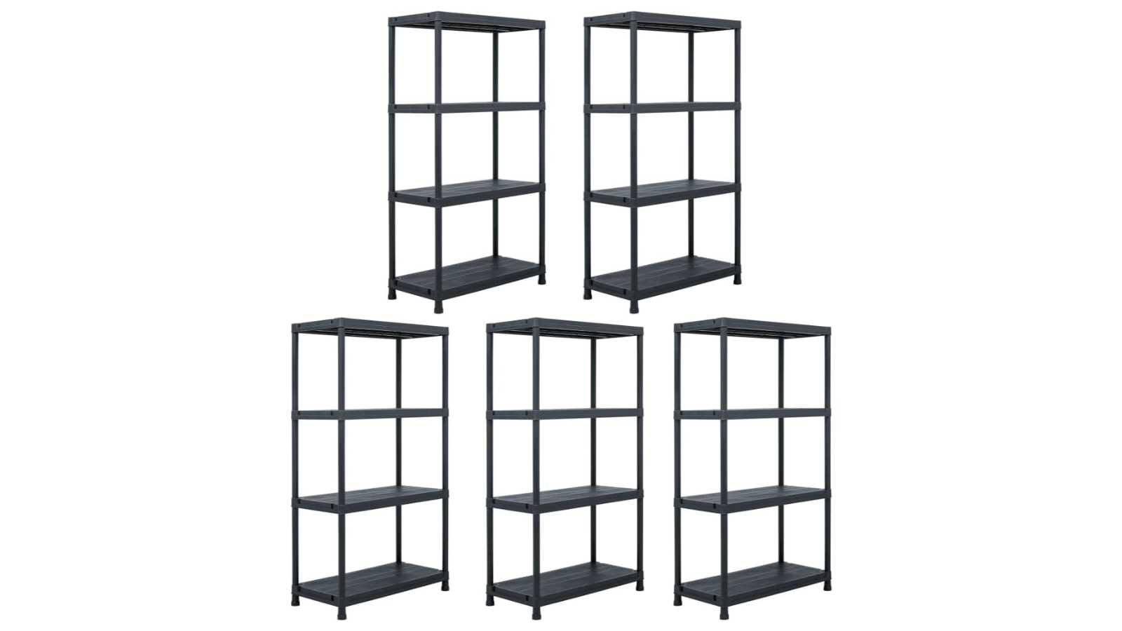 vidaXL Black Plastic Storage 60 x 30 x 138cm Shelf Racks - 5 Piece ...