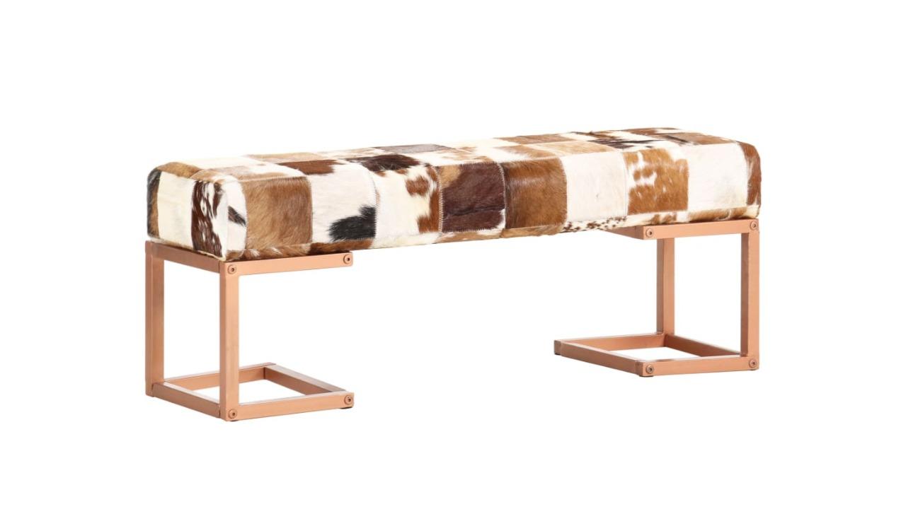 vidaXL Brown Genuine Goat Leather 110cm Bench Patchwork | Harvey Norman
