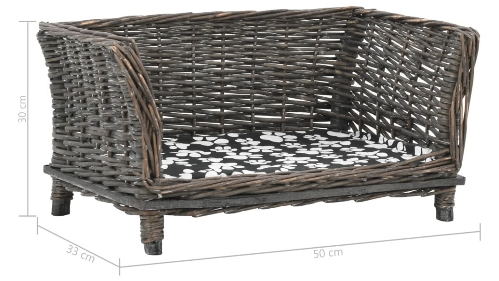 vidaXL Grey Natural Willow 50 x 33 x 30cm Dog Basket with Cushion ...