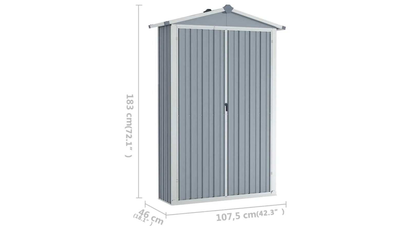 vidaXL Grey Galvanised Steel Garden Shed - 107.5x46x183cm | Harvey Norman