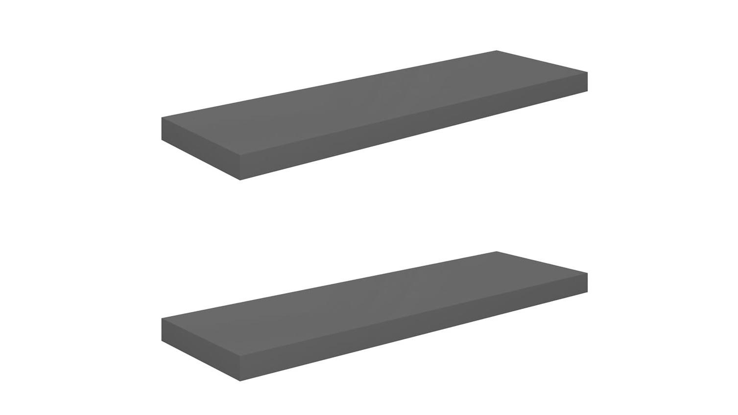 vidaXL 2 Piece High Gloss Grey MDF Floating Wall Shelve - 80 x 23.5 x 3 ...