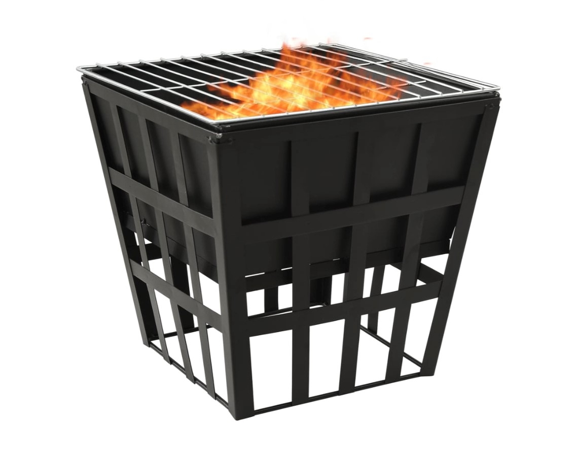vidaXL Steel 2in1 Fire Pit and BBQ - 34 x 34 x 48cm | Harvey Norman