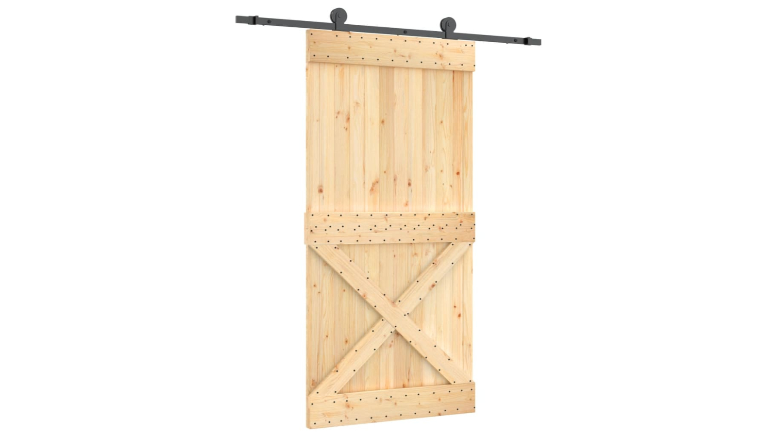 vidaXL Solid Pine Wood X-Shaped Sliding Door with Black Hardware Set ...