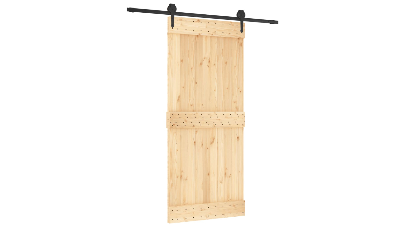 vidaXL Solid Pine Wood Medium Stop Sliding Door with Black Hardware Set ...