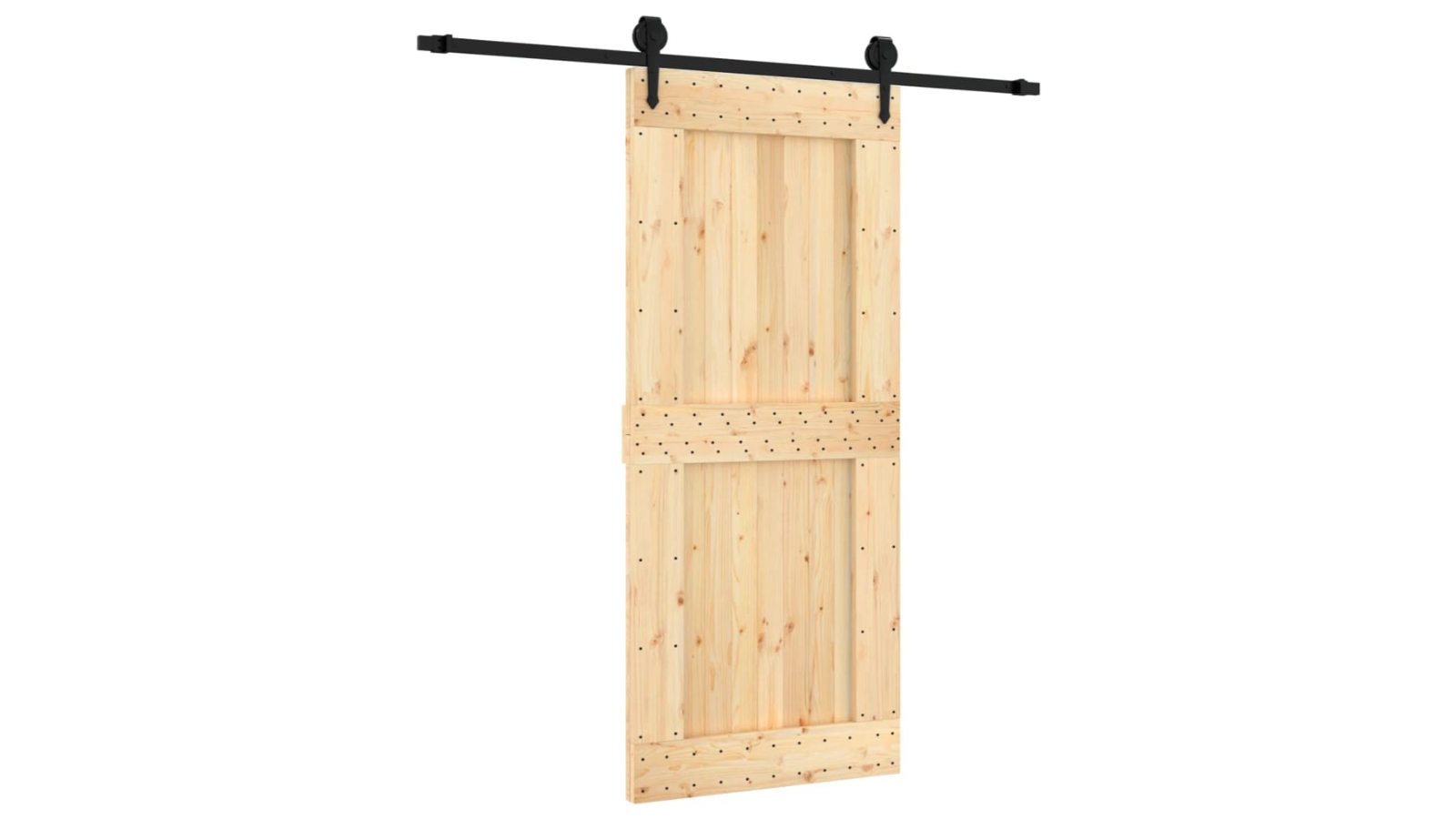 vidaXL Solid Pine Wood Figure 8 Medium Stop Sliding Door with Black ...