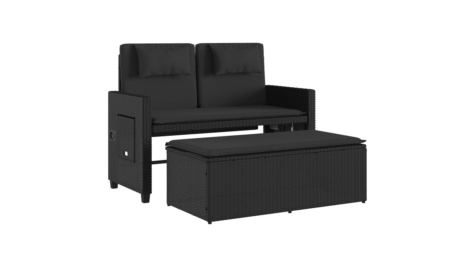 VidaXL Black Poly Rattan Reclining Garden Bench with Cushion and ...