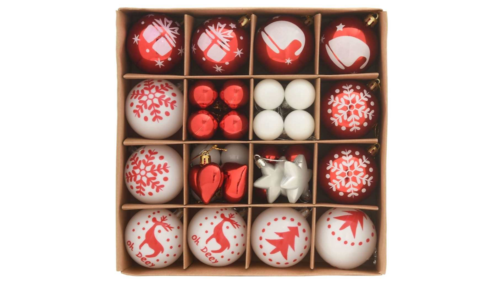 vidaXL 40 Piece Plastic Christmas Bauble Set - Red and White | Harvey ...