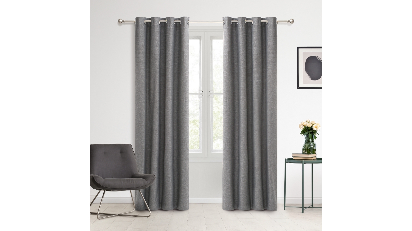 Sherwood Home 100% Blockout Grey Eyelet Curtain Pair | Harvey Norman